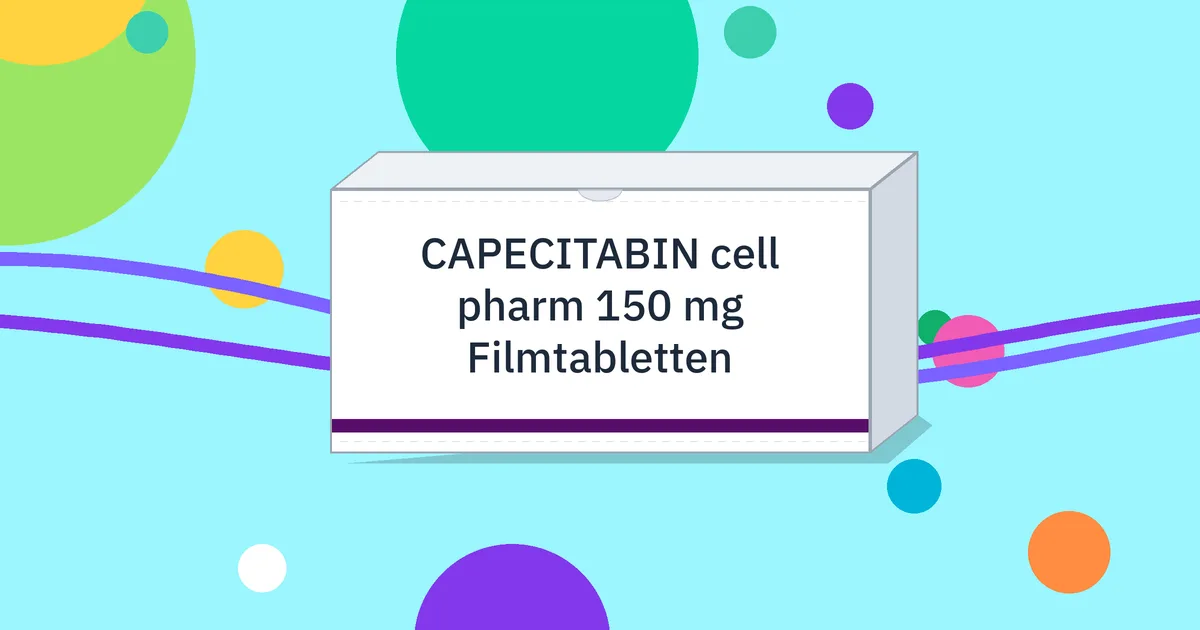 Symbolbild: Packung mit der Aufschrift CAPECITABIN cell pharm 150 mg Filmtabletten (PZN 07054476) – Verfügbarkeit und Bezug in Apotheken in Frankfurt am Main