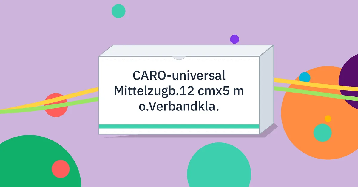 Symbolbild: Packung mit der Aufschrift CARO-universal Mittelzugb.12 cmx5 m o.Verbandkla. (PZN 11670838) – Verfügbarkeit und Bezug in Apotheken in Frankfurt am Main