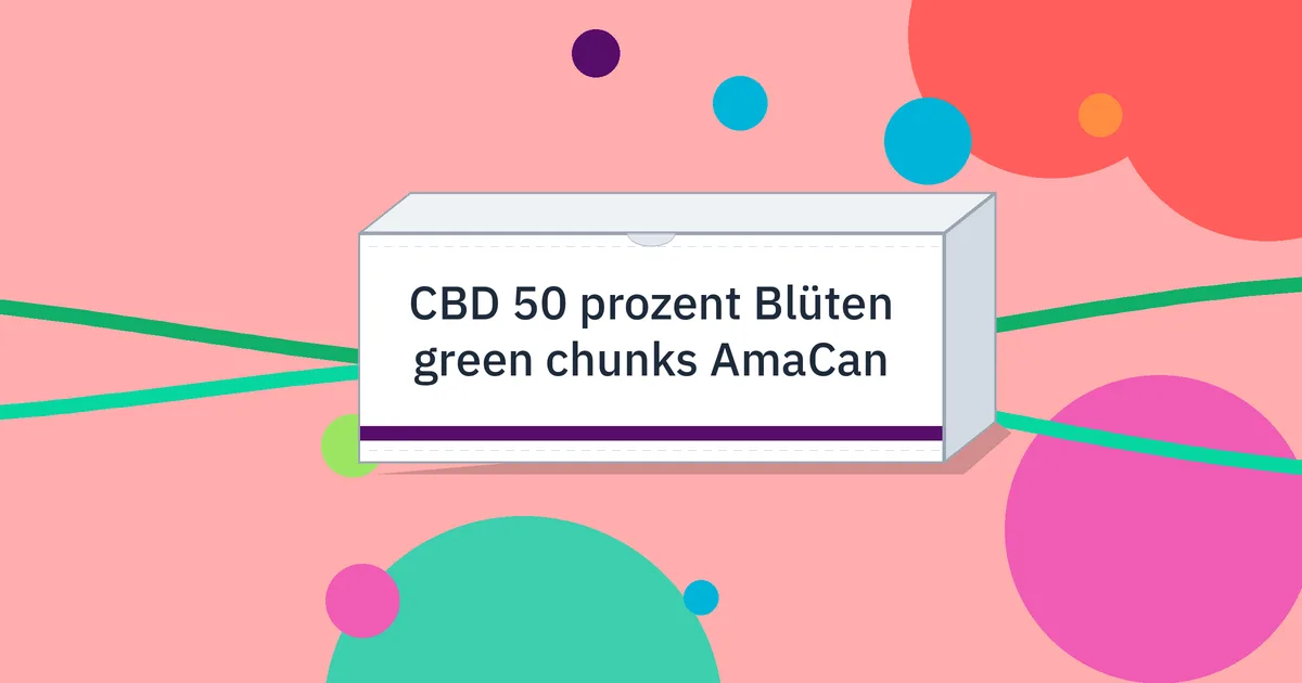 Symbolbild: Packung mit der Aufschrift CBD 50 prozent Blüten green chunks AmaCan (PZN 18213848) – Verfügbarkeit und Bezug in Apotheken in Frankfurt am Main