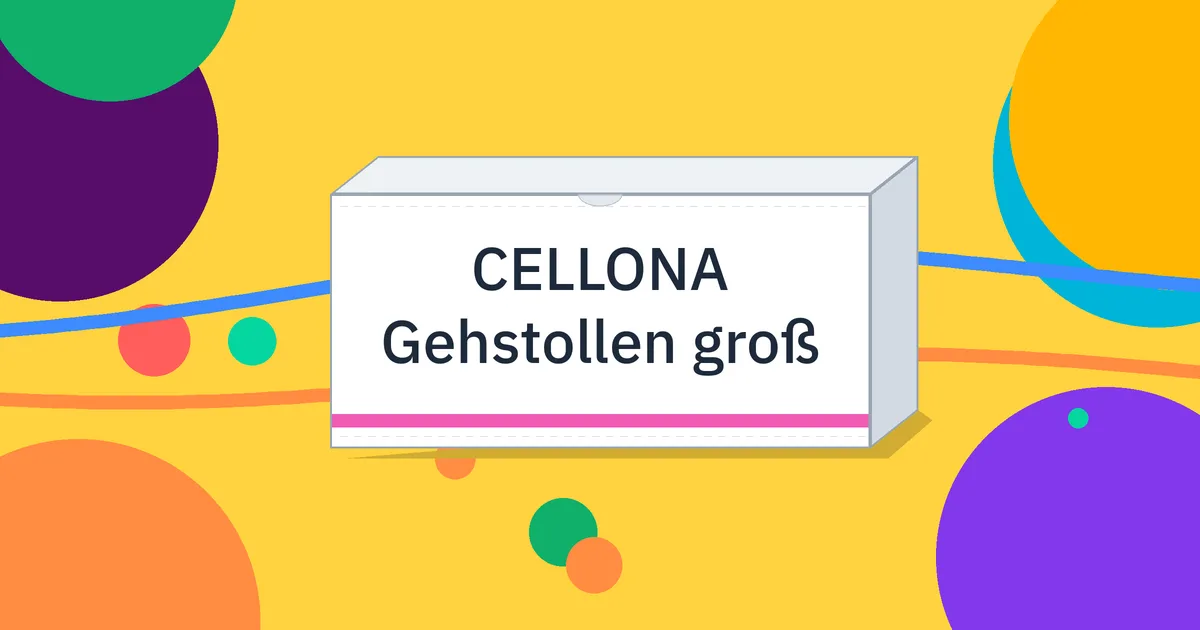 Symbolbild: Packung mit der Aufschrift CELLONA Gehstollen groß (PZN 03363329) – Verfügbarkeit und Bezug in Apotheken in Frankfurt am Main
