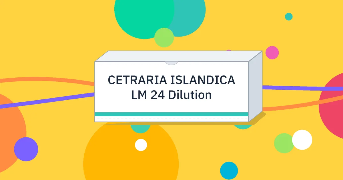 Symbolbild: Packung mit der Aufschrift CETRARIA ISLANDICA LM 24 Dilution (PZN 12812223) – Verfügbarkeit und Bezug in Apotheken in Frankfurt am Main