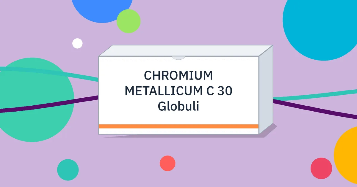 Symbolbild: Packung mit der Aufschrift CHROMIUM METALLICUM C 30 Globuli (PZN 16690136) – Verfügbarkeit und Bezug in Apotheken in Frankfurt am Main