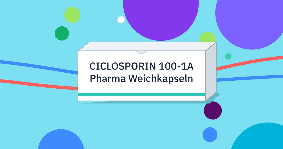 Symbolbild: Packung mit der Aufschrift CICLOSPORIN 100-1A Pharma Weichkapseln (PZN 02725954) – Verfügbarkeit und Bezug in Apotheken in Frankfurt am Main