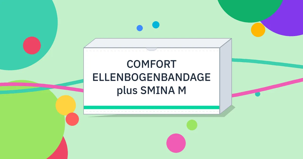 Symbolbild: Packung mit der Aufschrift COMFORT ELLENBOGENBANDAGE plus SMINA M (PZN 20163187) – Verfügbarkeit und Bezug in Apotheken in Frankfurt am Main