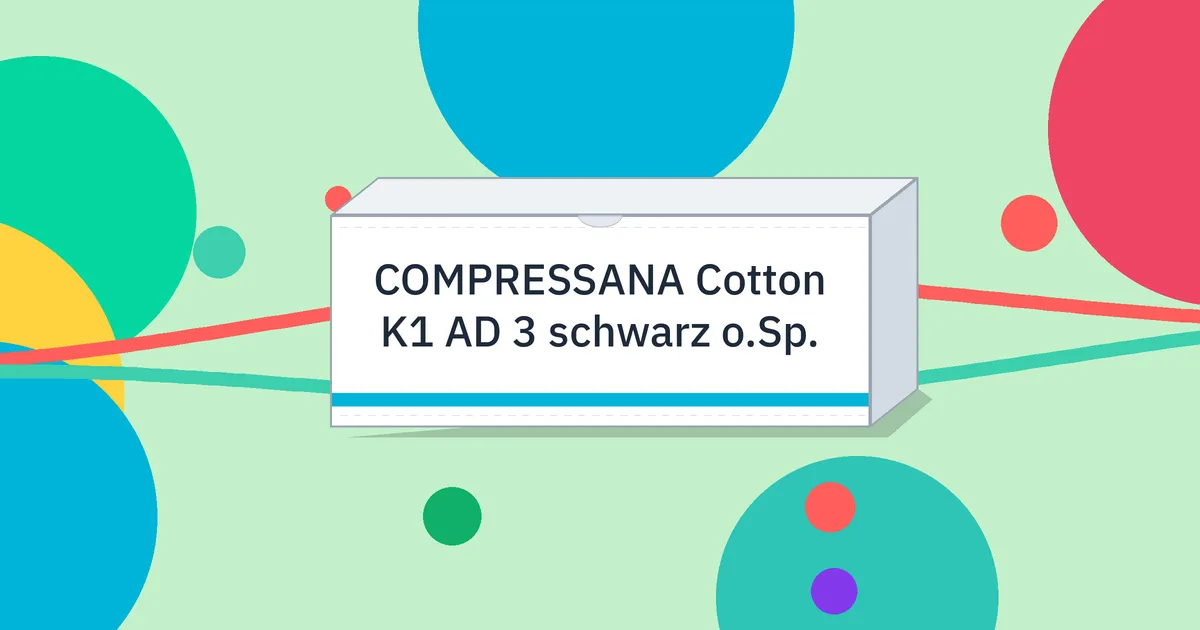 Symbolbild: Packung mit der Aufschrift COMPRESSANA Cotton K1 AD 3 schwarz o.Sp. (PZN 10215405) – Verfügbarkeit und Bezug in Apotheken in Frankfurt am Main