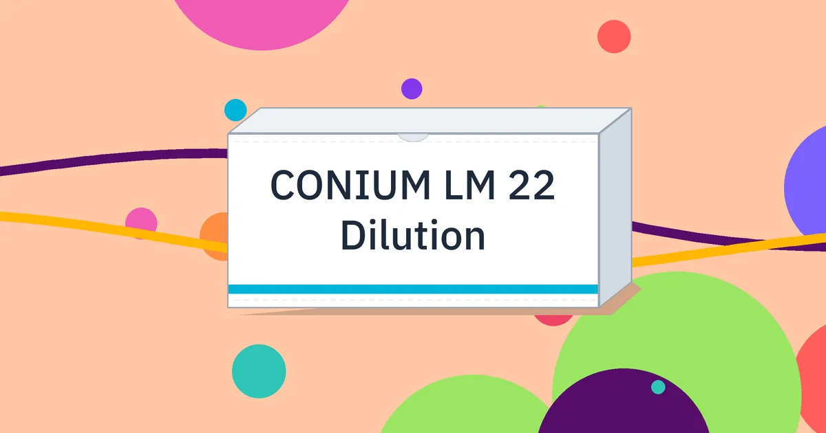 Symbolbild: Packung mit der Aufschrift CONIUM LM 22 Dilution (PZN 12833171) – Verfügbarkeit und Bezug in Apotheken in Frankfurt am Main