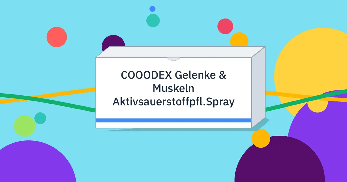Symbolbild: Packung mit der Aufschrift COOODEX Gelenke & Muskeln Aktivsauerstoffpfl.Spray (PZN 20863602) – Verfügbarkeit und Bezug in Apotheken in Frankfurt am Main