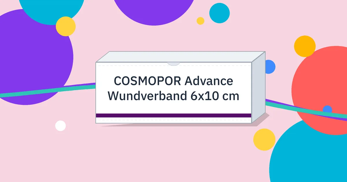 Symbolbild: Packung mit der Aufschrift COSMOPOR Advance Wundverband 6x10 cm (PZN 01847135) – Verfügbarkeit und Bezug in Apotheken in Frankfurt am Main