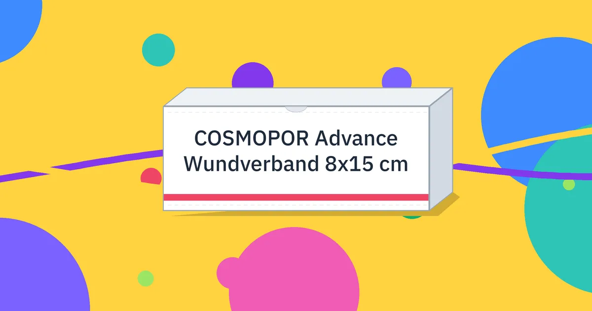 Symbolbild: Packung mit der Aufschrift COSMOPOR Advance Wundverband 8x15 cm (PZN 20228656) – Verfügbarkeit und Bezug in Apotheken in Frankfurt am Main