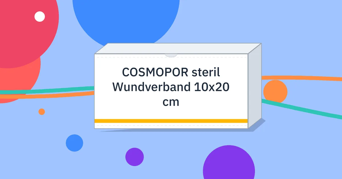 Symbolbild: Packung mit der Aufschrift COSMOPOR steril Wundverband 10x20 cm (PZN 07110275) – Verfügbarkeit und Bezug in Apotheken in Frankfurt am Main