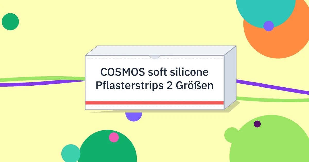Symbolbild: Packung mit der Aufschrift COSMOS soft silicone Pflasterstrips 2 Größen (PZN 16823206) – Verfügbarkeit und Bezug in Apotheken in Frankfurt am Main