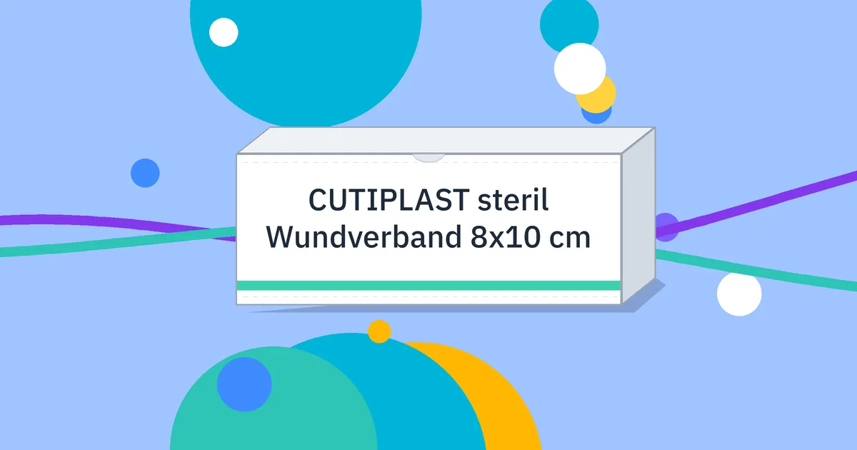 Symbolbild: Packung mit der Aufschrift CUTIPLAST steril Wundverband 8x10 cm (PZN 10391071) – Verfügbarkeit und Bezug in Apotheken in Frankfurt am Main