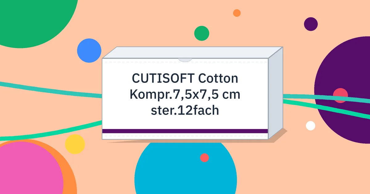 Symbolbild: Packung mit der Aufschrift CUTISOFT Cotton Kompr.7,5x7,5 cm ster.12fach (PZN 03896729) – Verfügbarkeit und Bezug in Apotheken in Frankfurt am Main