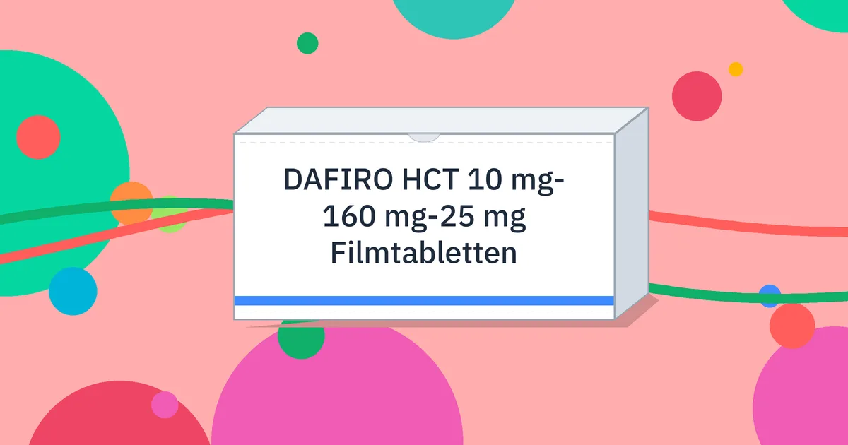 Symbolbild: Packung mit der Aufschrift DAFIRO HCT 10 mg-160 mg-25 mg Filmtabletten (PZN 11113807) – Verfügbarkeit und Bezug in Apotheken in Frankfurt am Main