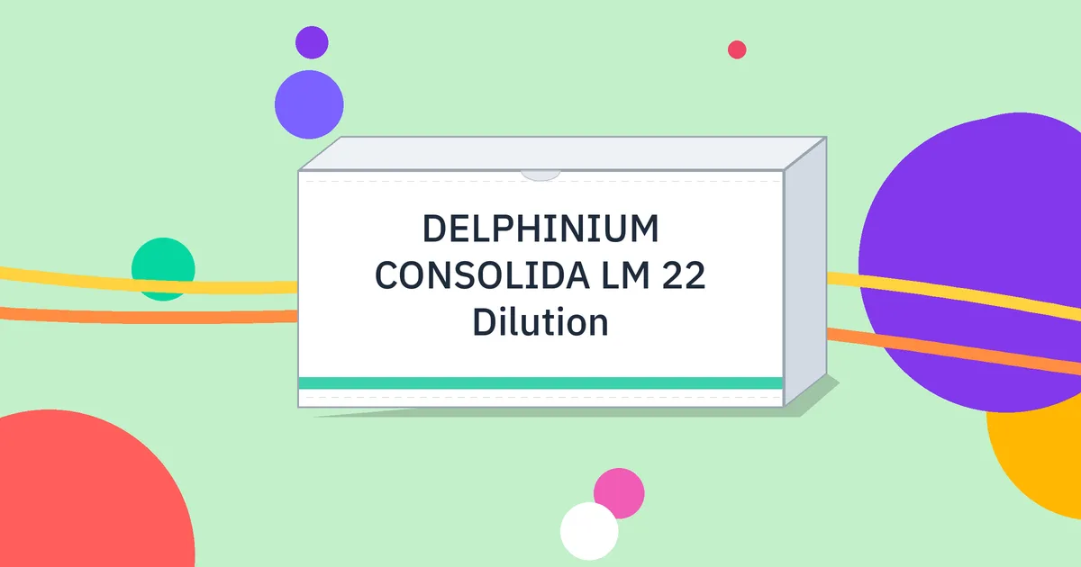 Symbolbild: Packung mit der Aufschrift DELPHINIUM CONSOLIDA LM 22 Dilution (PZN 13463428) – Verfügbarkeit und Bezug in Apotheken in Frankfurt am Main