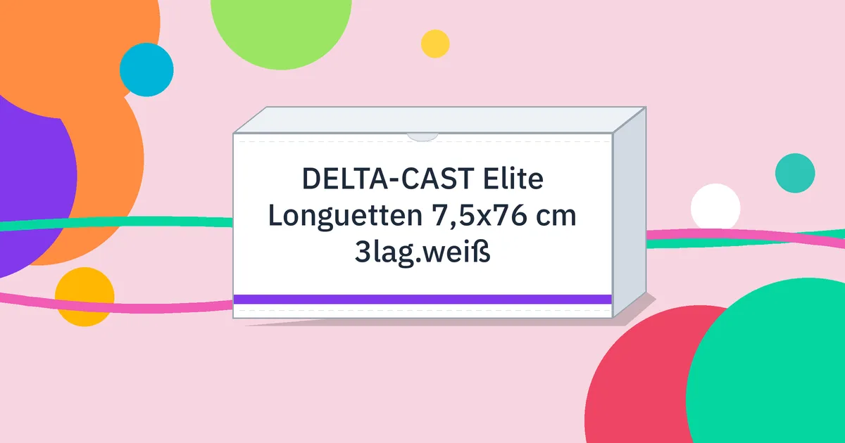 Symbolbild: Packung mit der Aufschrift DELTA-CAST Elite Longuetten 7,5x76 cm 3lag.weiß (PZN 03971922) – Verfügbarkeit und Bezug in Apotheken in Frankfurt am Main