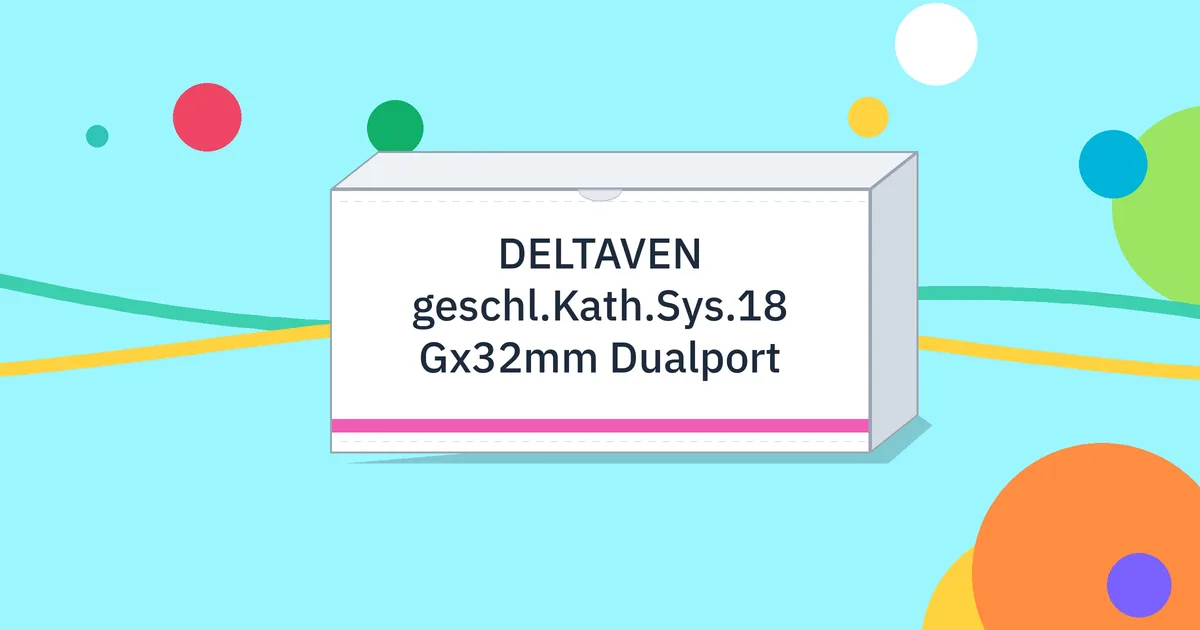 Symbolbild: Packung mit der Aufschrift DELTAVEN geschl.Kath.Sys.18 Gx32mm Dualport (PZN 13977104) – Verfügbarkeit und Bezug in Apotheken in Frankfurt am Main