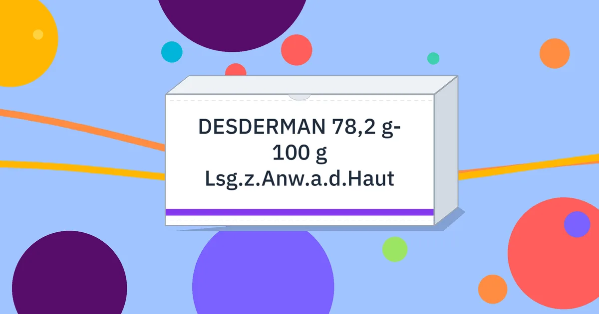 Symbolbild: Packung mit der Aufschrift DESDERMAN 78,2 g-100 g Lsg.z.Anw.a.d.Haut (PZN 16582607) – Verfügbarkeit und Bezug in Apotheken in Frankfurt am Main