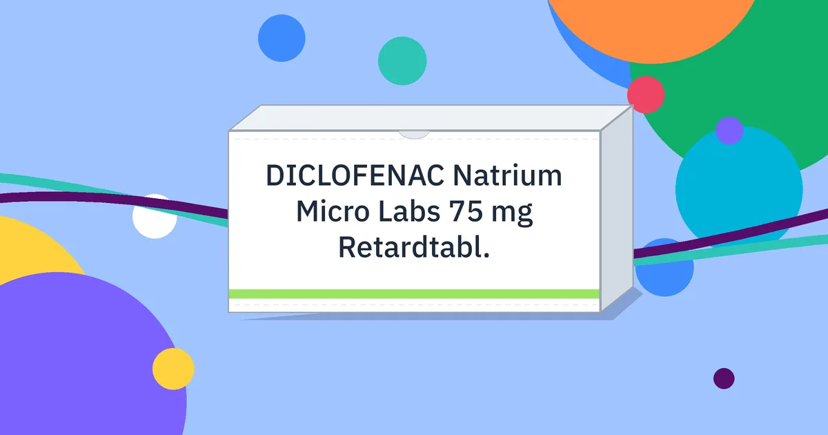 Symbolbild: Packung mit der Aufschrift DICLOFENAC Natrium Micro Labs 75 mg Retardtabl. (PZN 12481772) – Verfügbarkeit und Bezug in Apotheken in Frankfurt am Main