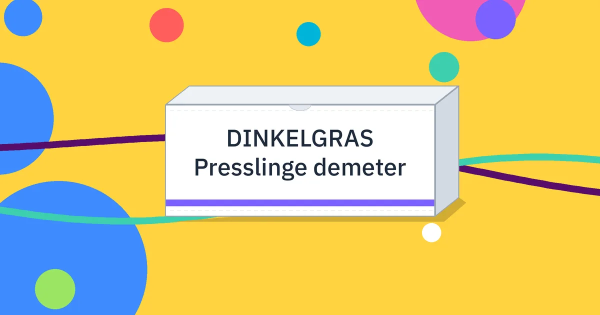 Symbolbild: Packung mit der Aufschrift DINKELGRAS Presslinge demeter (PZN 12648640) – Verfügbarkeit und Bezug in Apotheken in Frankfurt am Main