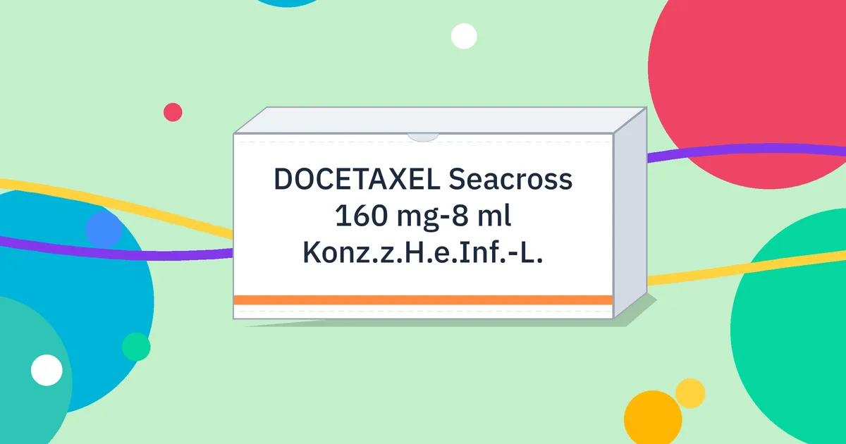 Symbolbild: Packung mit der Aufschrift DOCETAXEL Seacross 160 mg-8 ml Konz.z.H.e.Inf.-L. (PZN 18274985) – Verfügbarkeit und Bezug in Apotheken in Frankfurt am Main