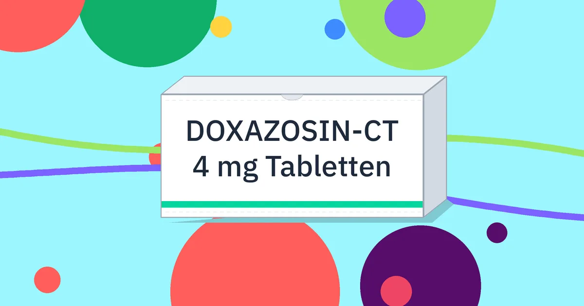 Symbolbild: Packung mit der Aufschrift DOXAZOSIN-CT 4 mg Tabletten (PZN 00171799) – Verfügbarkeit und Bezug in Apotheken in Frankfurt am Main