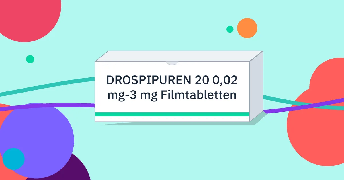 Symbolbild: Packung mit der Aufschrift DROSPIPUREN 20 0,02 mg-3 mg Filmtabletten (PZN 12202565) – Verfügbarkeit und Bezug in Apotheken in Frankfurt am Main