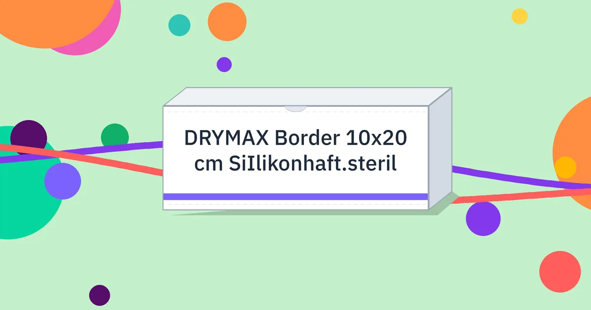 Symbolbild: Packung mit der Aufschrift DRYMAX Border 10x20 cm SiIlikonhaft.steril (PZN 19639549) – Verfügbarkeit und Bezug in Apotheken in Frankfurt am Main