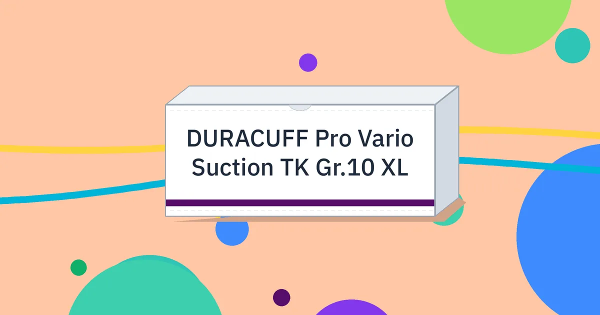 Symbolbild: Packung mit der Aufschrift DURACUFF Pro Vario Suction TK Gr.10 XL (PZN 19246005) – Verfügbarkeit und Bezug in Apotheken in Frankfurt am Main