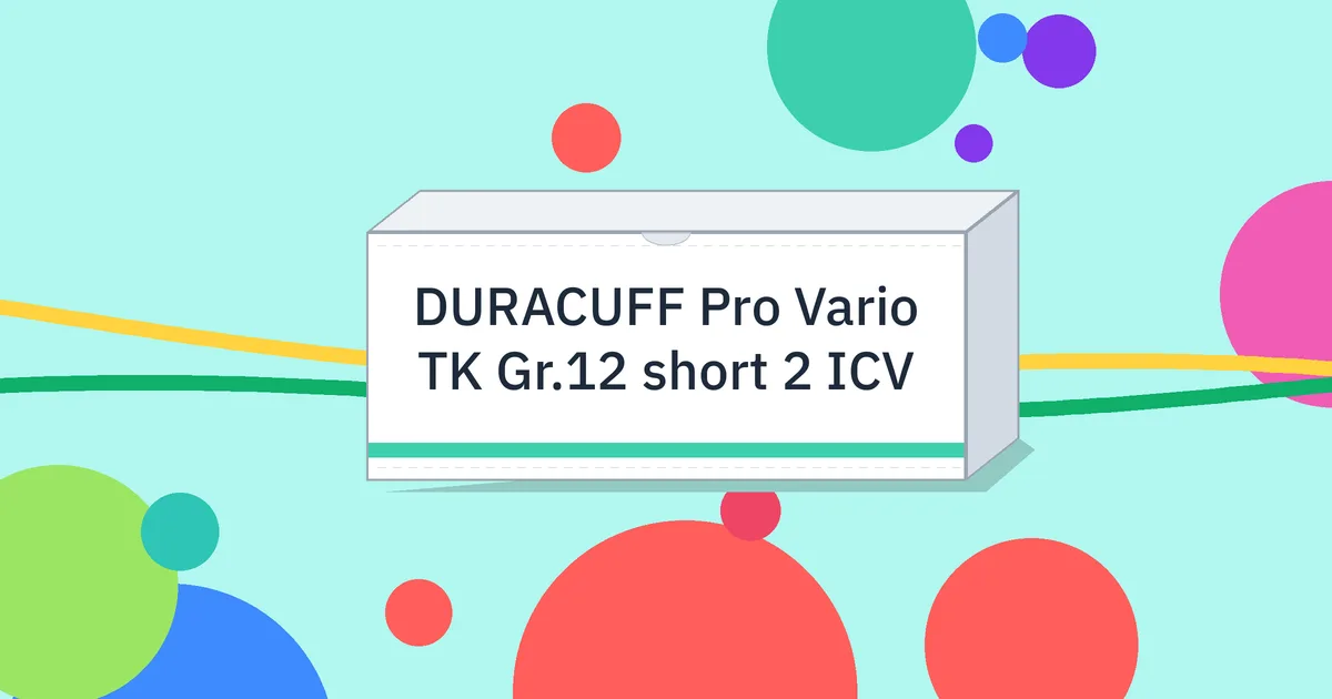 Symbolbild: Packung mit der Aufschrift DURACUFF Pro Vario TK Gr.12 short 2 ICV (PZN 19244331) – Verfügbarkeit und Bezug in Apotheken in Frankfurt am Main