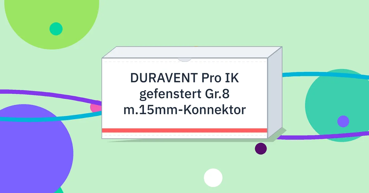 Symbolbild: Packung mit der Aufschrift DURAVENT Pro IK gefenstert Gr.8 m.15mm-Konnektor (PZN 19243828) – Verfügbarkeit und Bezug in Apotheken in Frankfurt am Main