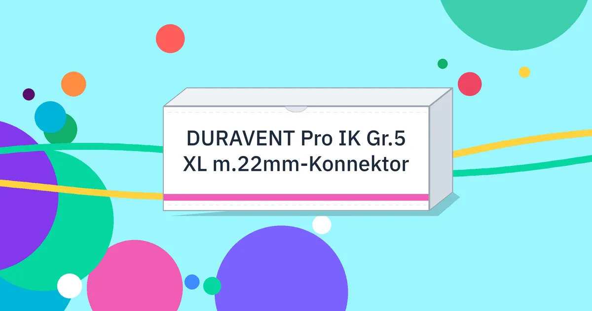 Symbolbild: Packung mit der Aufschrift DURAVENT Pro IK Gr.5 XL m.22mm-Konnektor (PZN 19243366) – Verfügbarkeit und Bezug in Apotheken in Frankfurt am Main