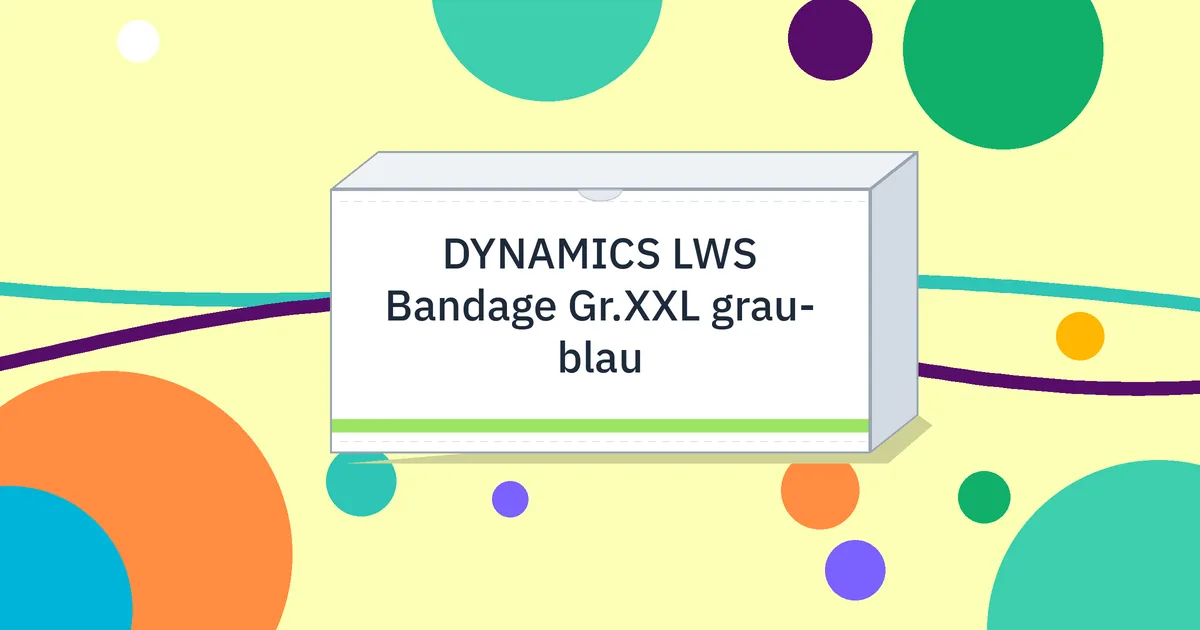 Symbolbild: Packung mit der Aufschrift DYNAMICS LWS Bandage Gr.XXL grau-blau (PZN 10634409) – Verfügbarkeit und Bezug in Apotheken in Frankfurt am Main