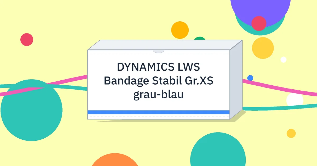Symbolbild: Packung mit der Aufschrift DYNAMICS LWS Bandage Stabil Gr.XS grau-blau (PZN 10634450) – Verfügbarkeit und Bezug in Apotheken in Frankfurt am Main