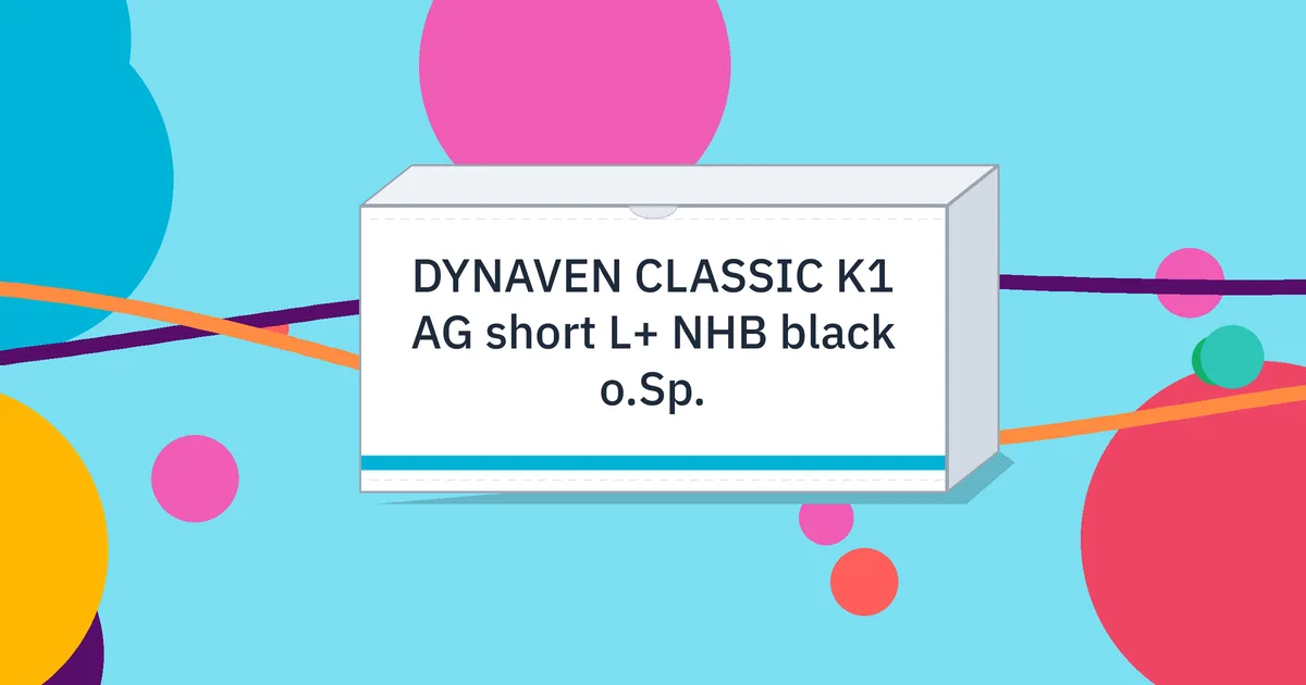 Symbolbild: Packung mit der Aufschrift DYNAVEN CLASSIC K1 AG short L+ NHB black o.Sp. (PZN 18415434) – Verfügbarkeit und Bezug in Apotheken in Frankfurt am Main