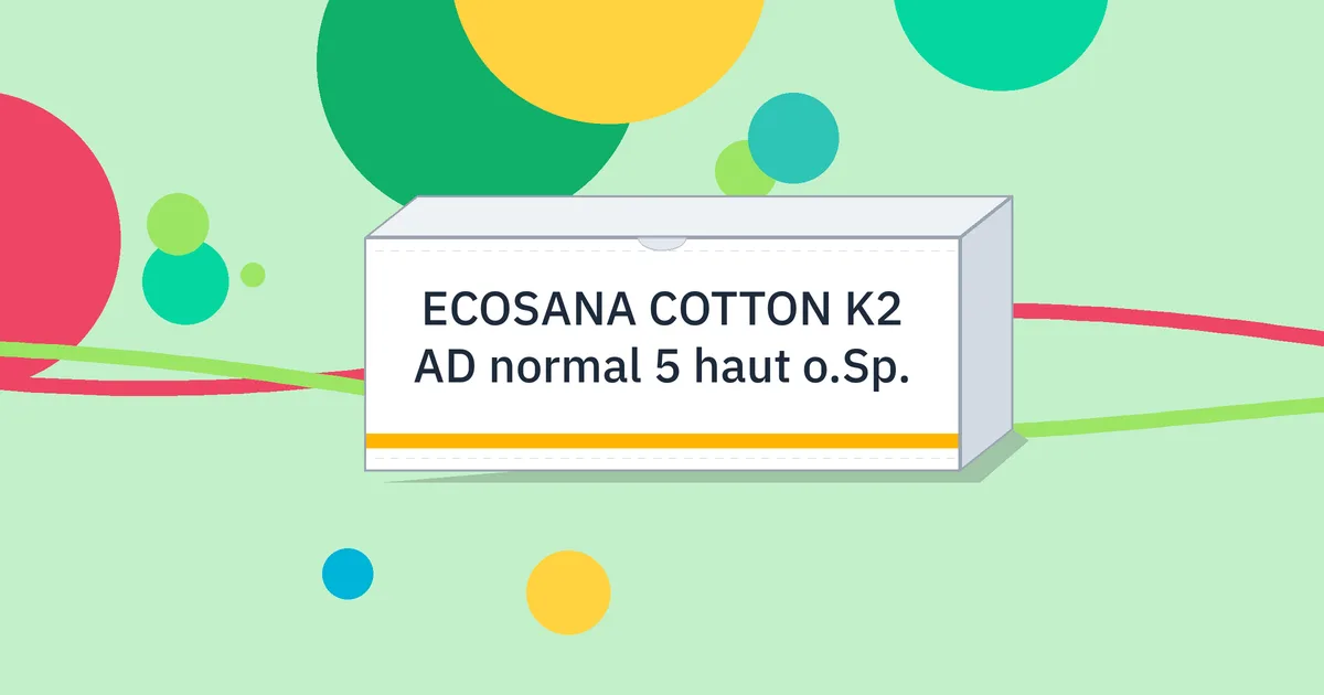 Symbolbild: Packung mit der Aufschrift ECOSANA COTTON K2 AD normal 5 haut o.Sp. (PZN 16948103) – Verfügbarkeit und Bezug in Apotheken in Frankfurt am Main