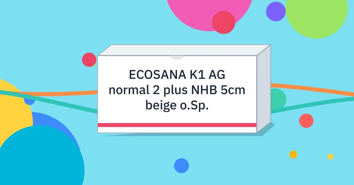 Symbolbild: Packung mit der Aufschrift ECOSANA K1 AG normal 2 plus NHB 5cm beige o.Sp. (PZN 04726768) – Verfügbarkeit und Bezug in Apotheken in Frankfurt am Main