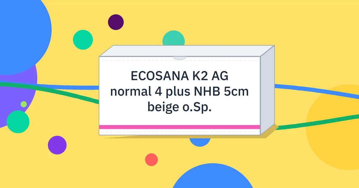 Symbolbild: Packung mit der Aufschrift ECOSANA K2 AG normal 4 plus NHB 5cm beige o.Sp. (PZN 01446548) – Verfügbarkeit und Bezug in Apotheken in Frankfurt am Main