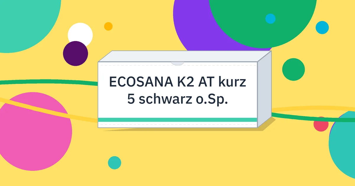 Symbolbild: Packung mit der Aufschrift ECOSANA K2 AT kurz 5 schwarz o.Sp. (PZN 01561172) – Verfügbarkeit und Bezug in Apotheken in Frankfurt am Main