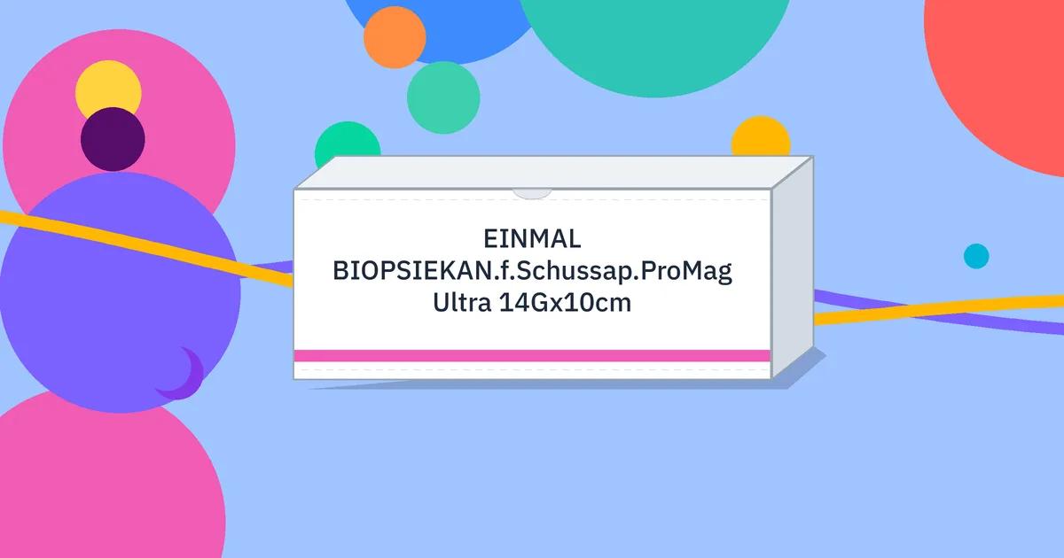 Symbolbild: Packung mit der Aufschrift EINMAL BIOPSIEKAN.f.Schussap.ProMag Ultra 14Gx10cm (PZN 00283073) – Verfügbarkeit und Bezug in Apotheken in Frankfurt am Main