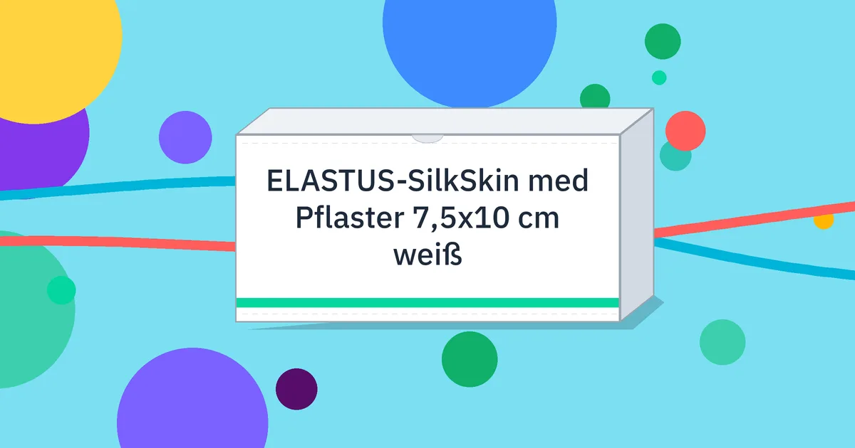 Symbolbild: Packung mit der Aufschrift ELASTUS-SilkSkin med Pflaster 7,5x10 cm weiß (PZN 10046397) – Verfügbarkeit und Bezug in Apotheken in Frankfurt am Main