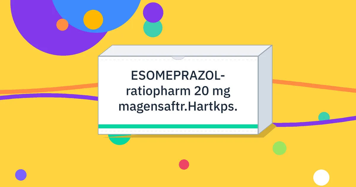 Symbolbild: Packung mit der Aufschrift ESOMEPRAZOL-ratiopharm 20 mg magensaftr.Hartkps. (PZN 06456764) – Verfügbarkeit und Bezug in Apotheken in Frankfurt am Main