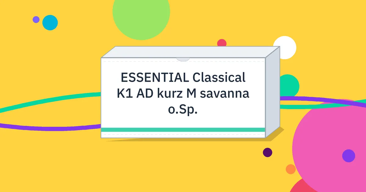 Symbolbild: Packung mit der Aufschrift ESSENTIAL Classical K1 AD kurz M savanna o.Sp. (PZN 17003824) – Verfügbarkeit und Bezug in Apotheken in Frankfurt am Main
