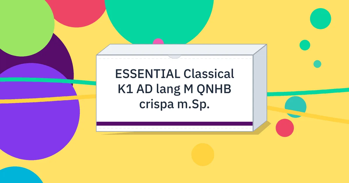Symbolbild: Packung mit der Aufschrift ESSENTIAL Classical K1 AD lang M QNHB crispa m.Sp. (PZN 18866987) – Verfügbarkeit und Bezug in Apotheken in Frankfurt am Main