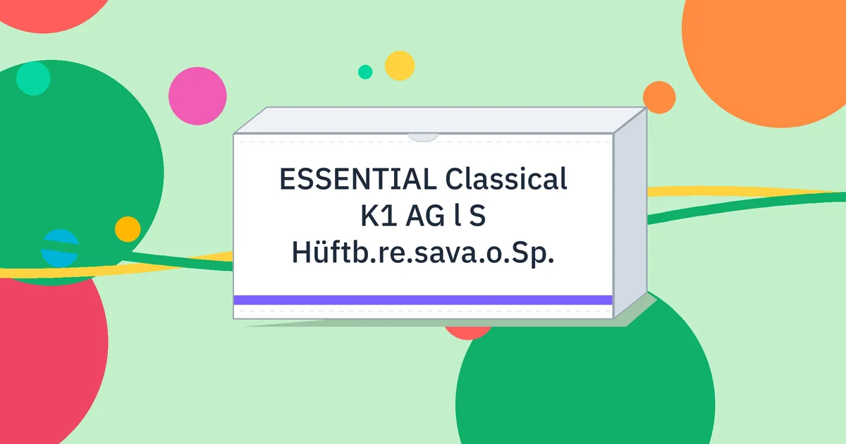 Symbolbild: Packung mit der Aufschrift ESSENTIAL Classical K1 AG l S Hüftb.re.sava.o.Sp. (PZN 17012823) – Verfügbarkeit und Bezug in Apotheken in Frankfurt am Main