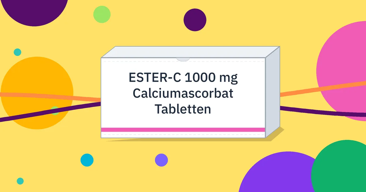 Symbolbild: Packung mit der Aufschrift ESTER-C 1000 mg Calciumascorbat Tabletten (PZN 17965121) – Verfügbarkeit und Bezug in Apotheken in Frankfurt am Main