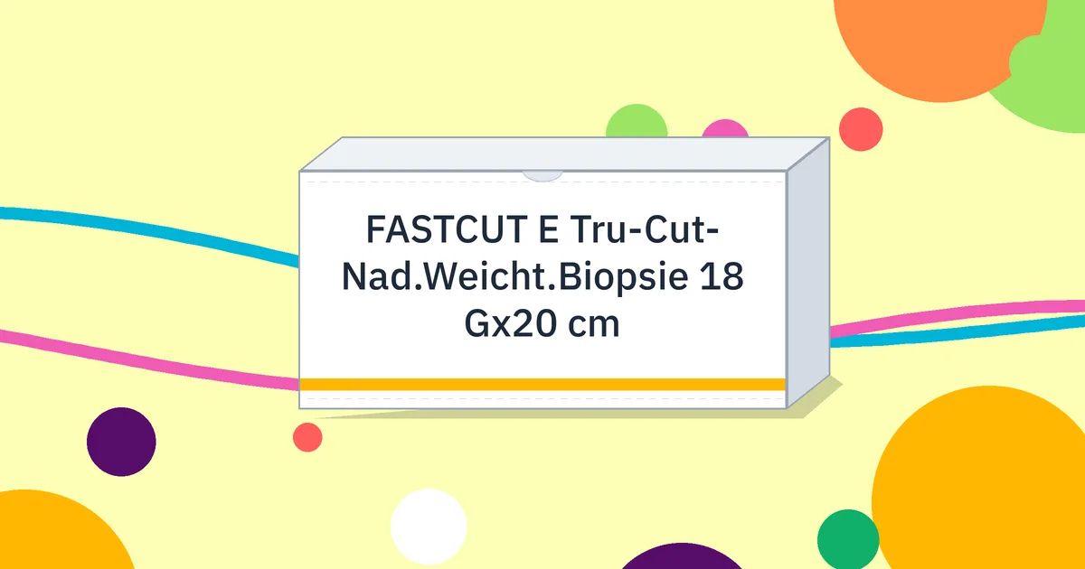 Symbolbild: Packung mit der Aufschrift FASTCUT E Tru-Cut-Nad.Weicht.Biopsie 18 Gx20 cm (PZN 19738843) – Verfügbarkeit und Bezug in Apotheken in Frankfurt am Main