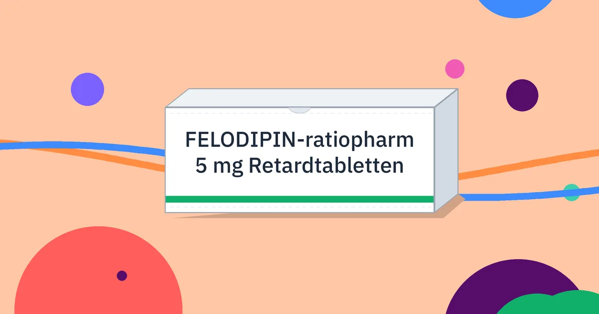 Symbolbild: Packung mit der Aufschrift FELODIPIN-ratiopharm 5 mg Retardtabletten (PZN 01414293) – Verfügbarkeit und Bezug in Apotheken in Frankfurt am Main