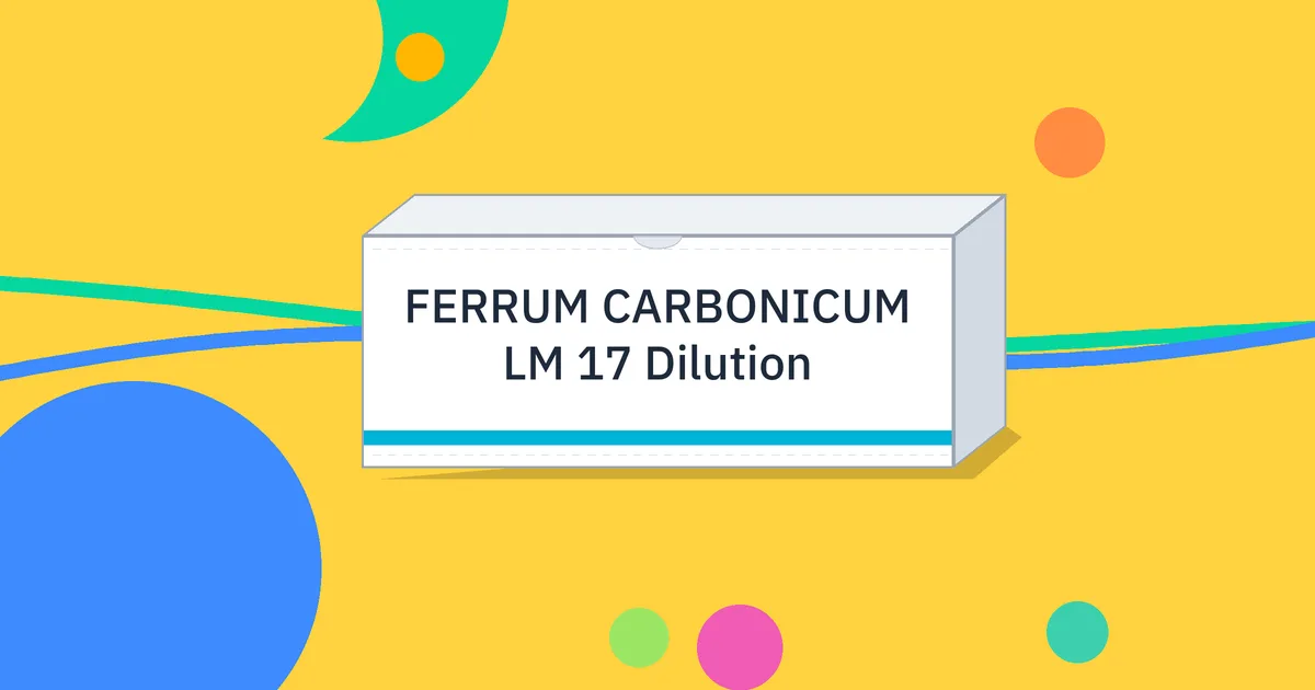 Symbolbild: Packung mit der Aufschrift FERRUM CARBONICUM LM 17 Dilution (PZN 12848014) – Verfügbarkeit und Bezug in Apotheken in Frankfurt am Main