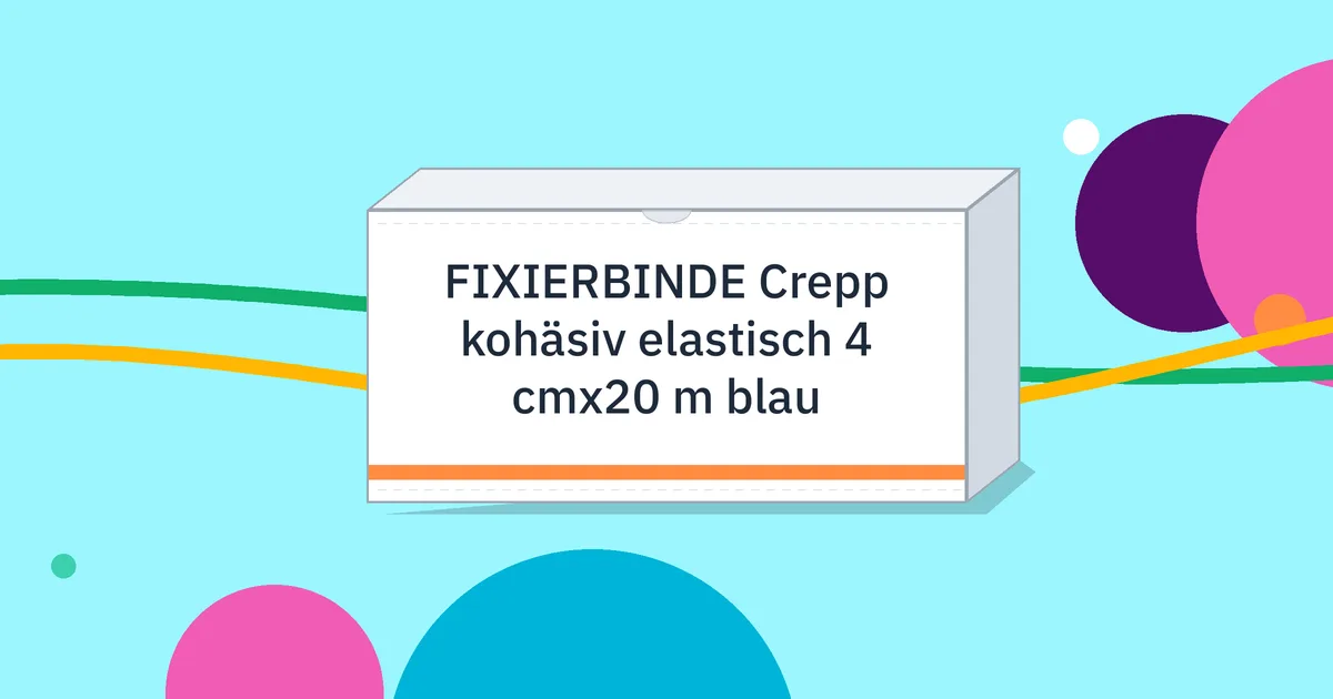 Symbolbild: Packung mit der Aufschrift FIXIERBINDE Crepp kohäsiv elastisch 4 cmx20 m blau (PZN 04794238) – Verfügbarkeit und Bezug in Apotheken in Frankfurt am Main